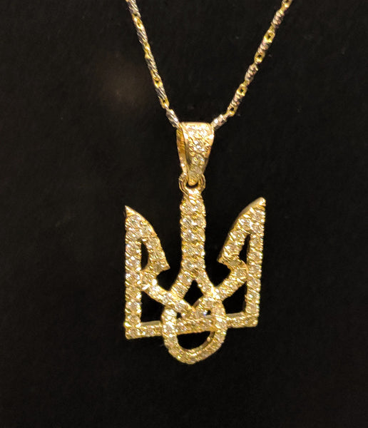 18K Gold Trident - The Coat of Arms of Ukraine Pendant with Diamonds ...